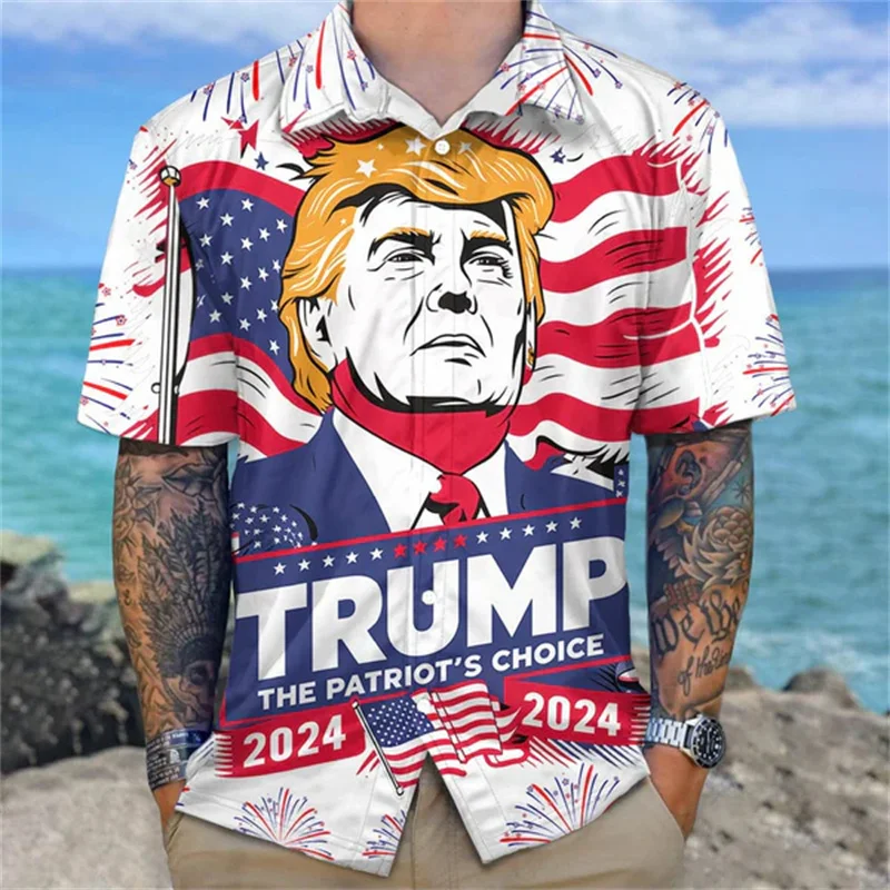 Trend-Donald-Trump-Graphics-Hawaiian-Shirts-Fashion-Streetwear-Short ...