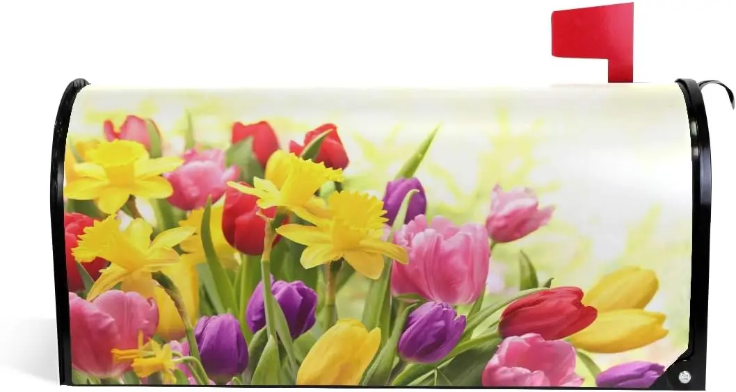 Easter Colorful Tulips and Daffodils Mailbox Cover Magnetic Mailbox ...
