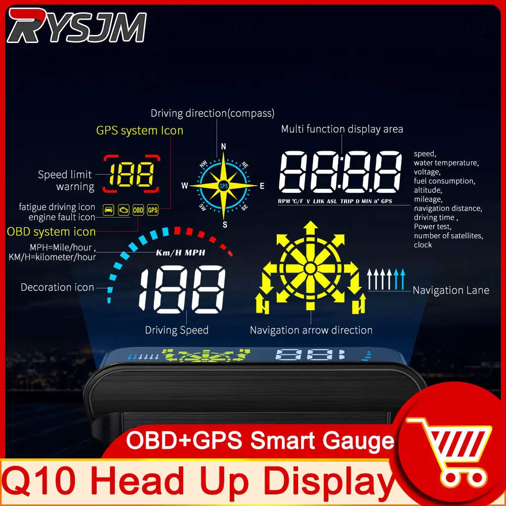 GPS-OBD-HUD-Q10-Auto-Navigation-Projector-Windshield-Speedometer-Water-Temp-Head-Up-Display-Car ...