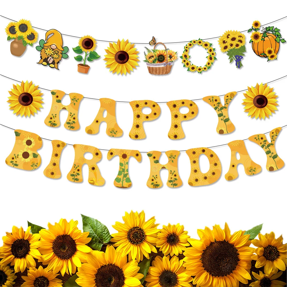 Sunflower-Theme-Party-Happy-Birthday-Banners-Garland-Photo-Background ...