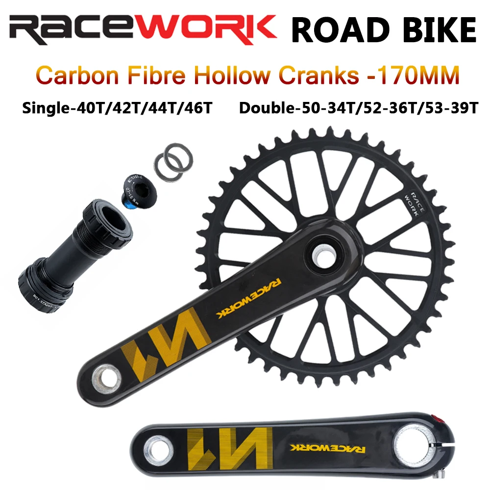 RACEWORK 도로 자전거 크랭크 11/12 속도 초경량 자전거 탄소 섬유 크랭크 170mm chainring 40/42/46 ...
