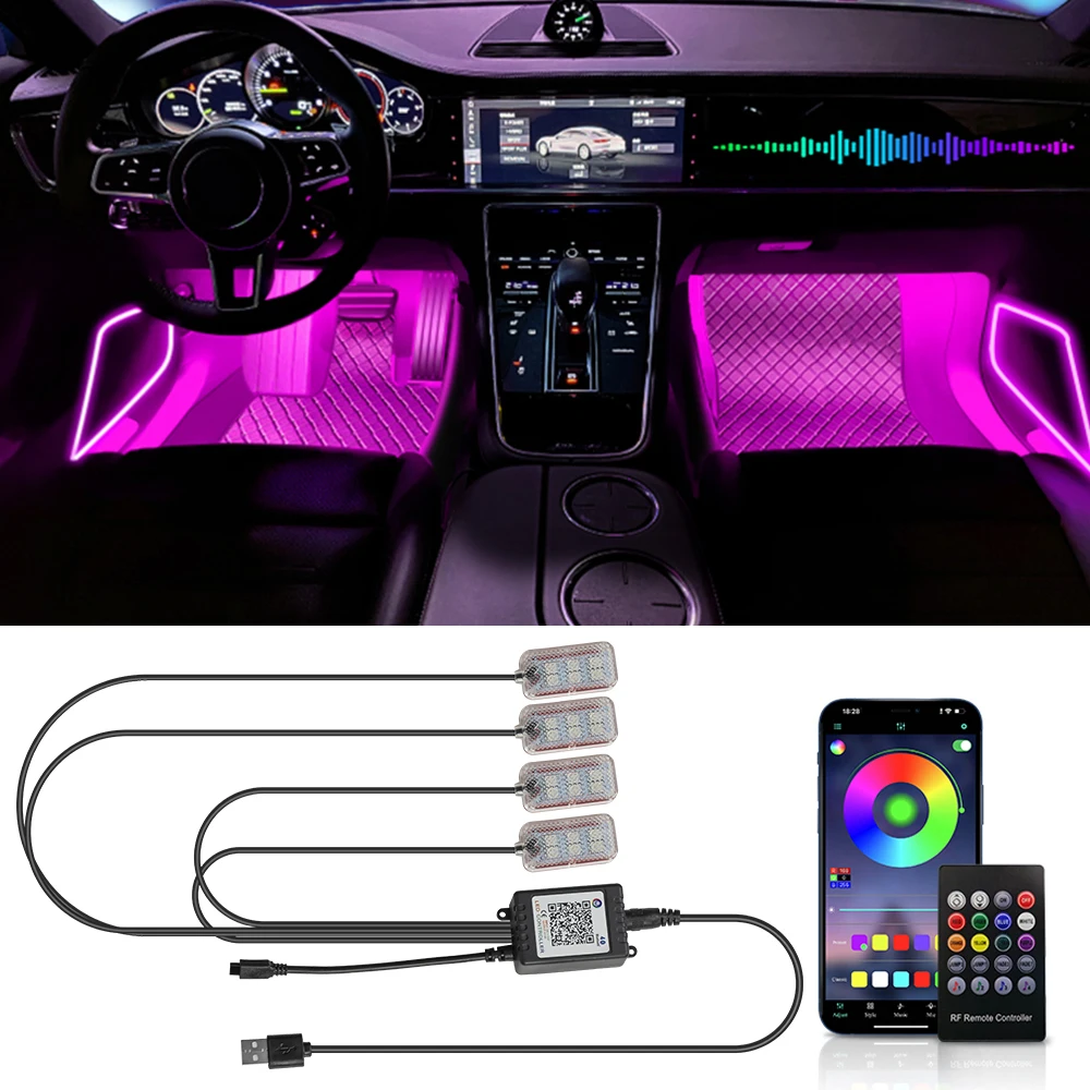 Neon Dual control LED Car Interior Ambient Foot Light with USB Wireless ...