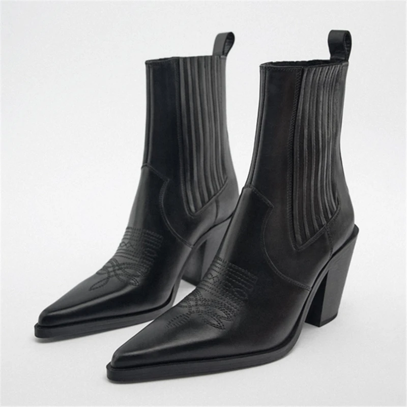 Zapatos-bordados-de-punta-estrecha-para-Mujer-Botas-de-tac-n-grueso ...