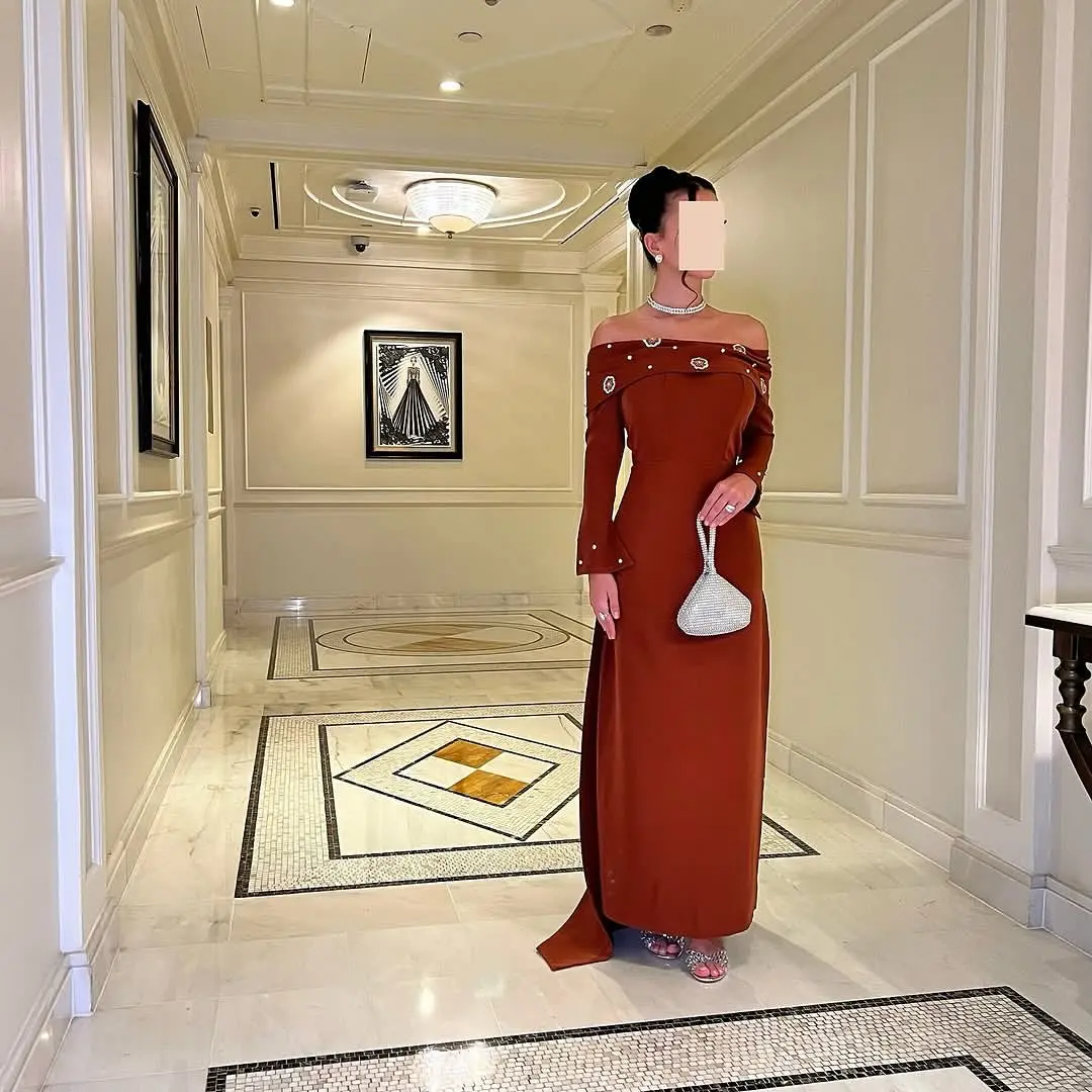 customized Saudi Arabia Orange Beads Prom Dresses Wedding Pleated ...