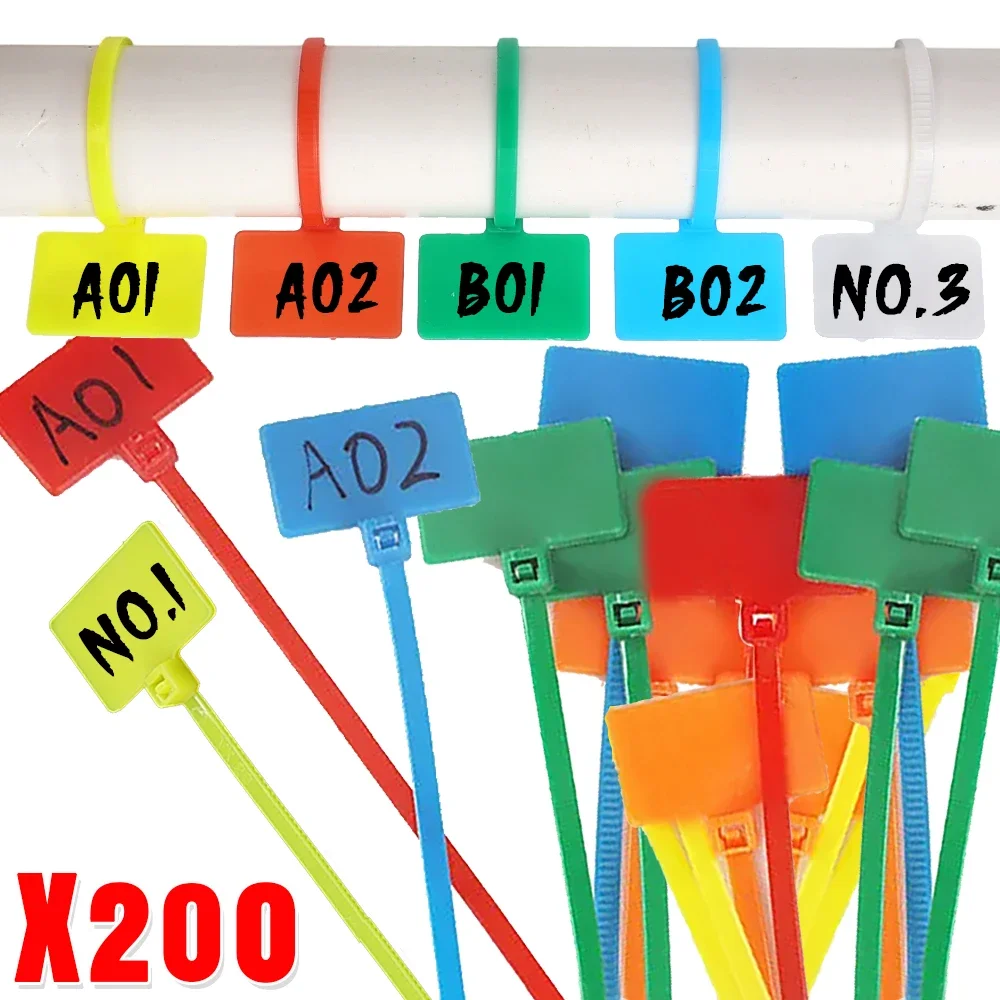 200-100Pcs-Nylon-Cable-Tie-Tag-Labels-Plastic-Self-locking-Cable-Ties ...