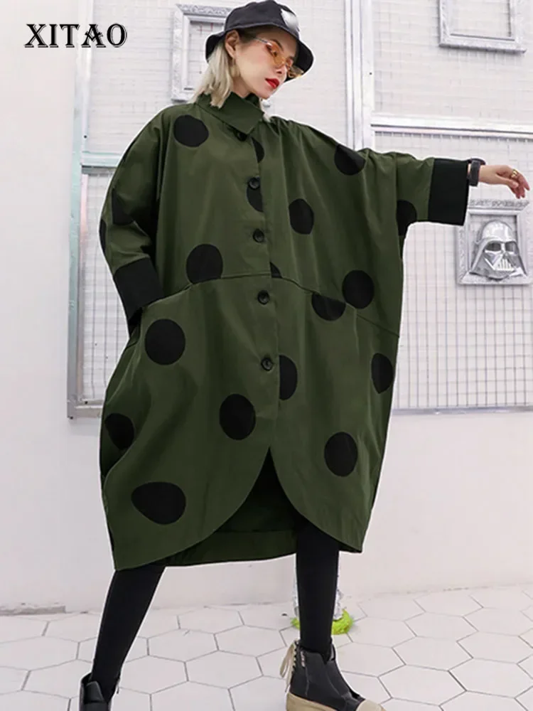 XITAO-Irregular-Trench-Women-Polka-Dot-Autumn-Single-Breast-Pocket ...