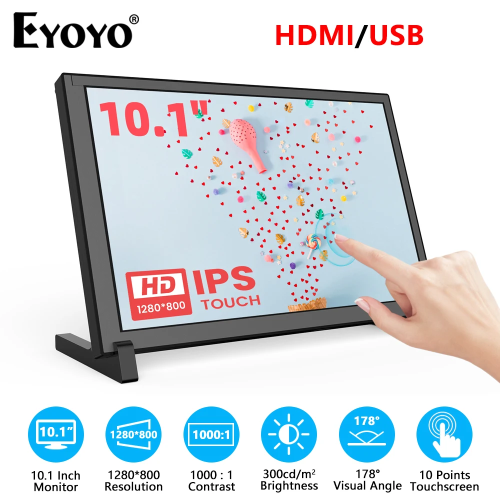 Eyoyo Monitor 10.1 inch Capacitive Touchscreen Portable 1280x800 IPS Display For Raspberry Pi ...