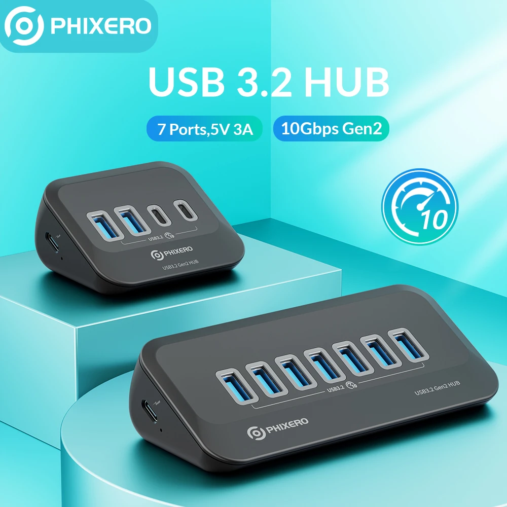 PHIXERO-10Gbps-7-Ports-Fast-Power-Adapter-USB-3-2-Hub-Splitter-Type-C ...
