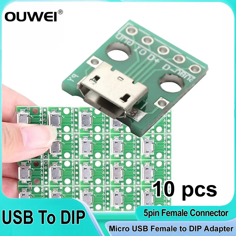 MICRO-USB-To-DIP-Adapter-5pin-Female-Connector-B-Type-PCB-Converter-2 ...