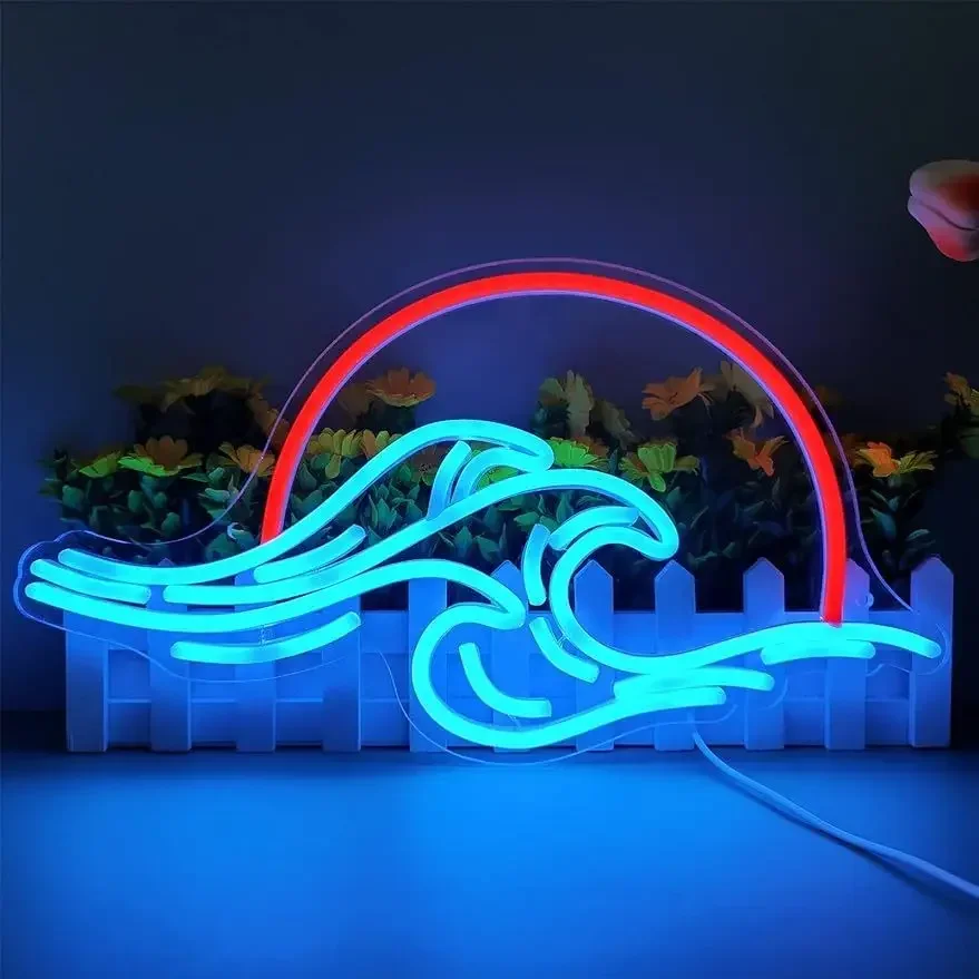 Nascer-do-sol-Neon-Sign-Wave-Sinal-de-n-on-Decora-o-Tropical-Quarto ...