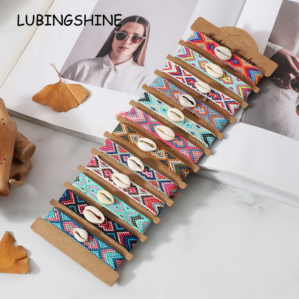 12 Pieces Bohemian Woven Rope Chain Bracelet Ethnic Adjustable Tassel ...