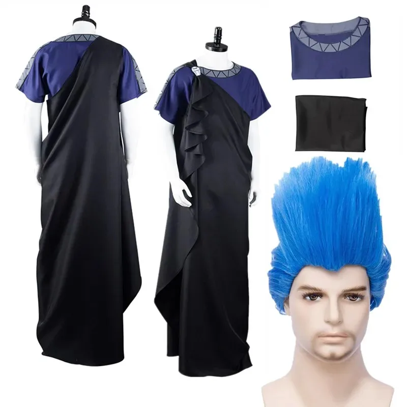 Hades Cosplay Wig Herculers Costume Adult Men T-shirt Robe Roleplay ...