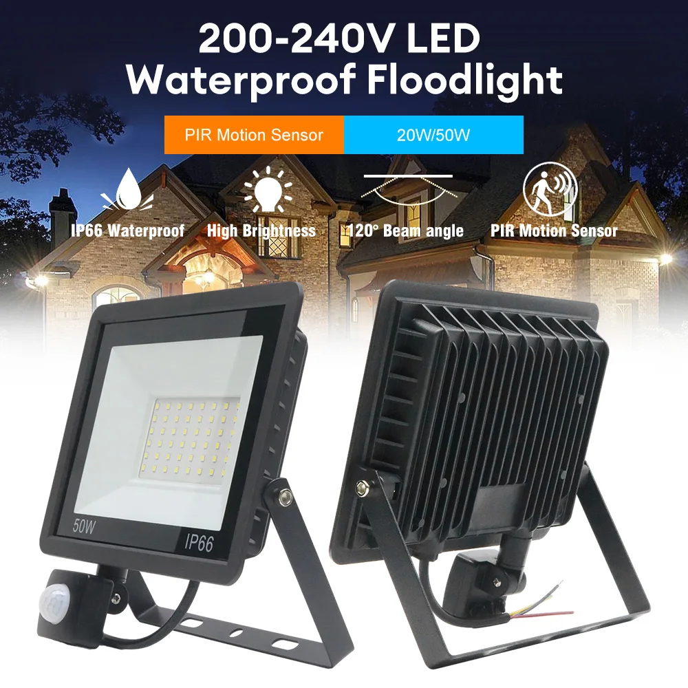 PIR-Motion-Sensor-LED-Flood-Light-20W-50W-Outdoor-Floodlight-220V-240V ...