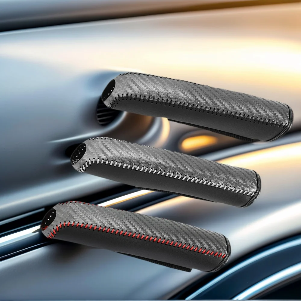 Carbon Fiber Car Handbrake Cover PU Leather Anti-slip Car Hand Brake ...