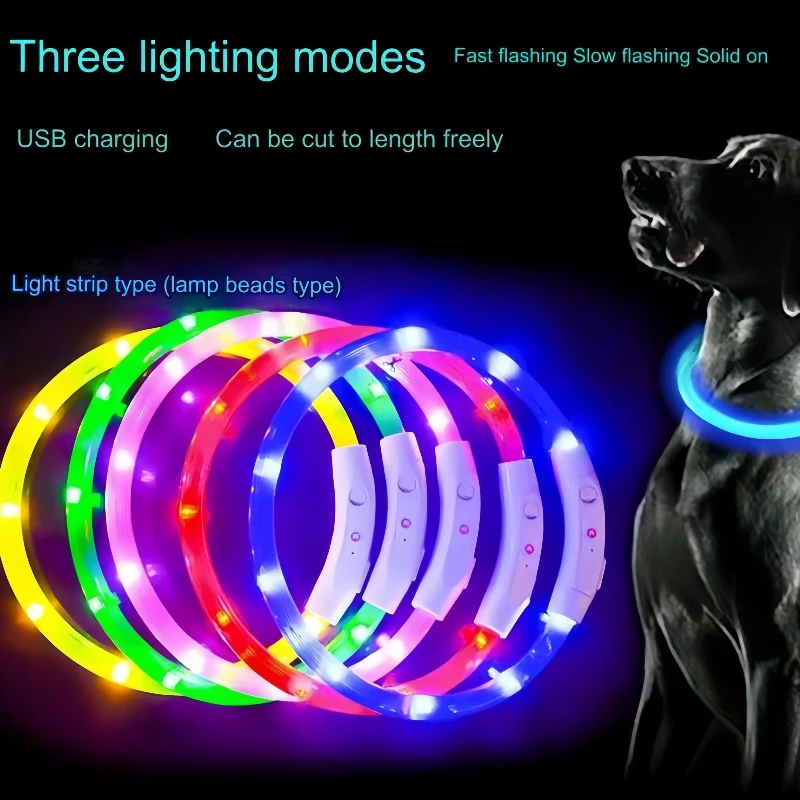 40/50/70cm Led dog collar USB rechargeable pet dog glow-in-the dark ...