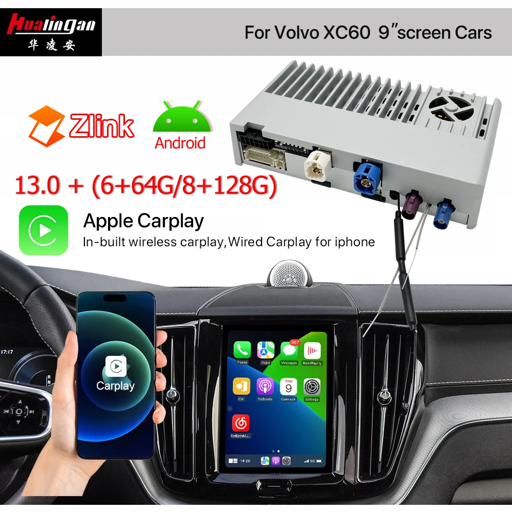 For Volvo XC60 Apple CarPlay wireless full screen Android Auto Android ...
