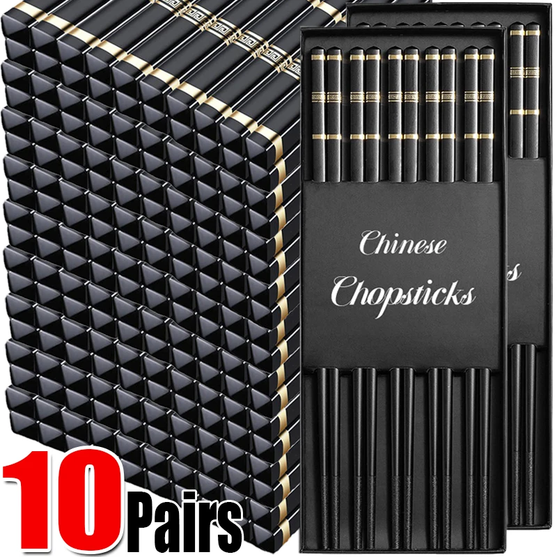 Metal-Chinese-Chopstick-Black-Alloy-Chopsticks-Reusable-Non-slip-Sushi ...