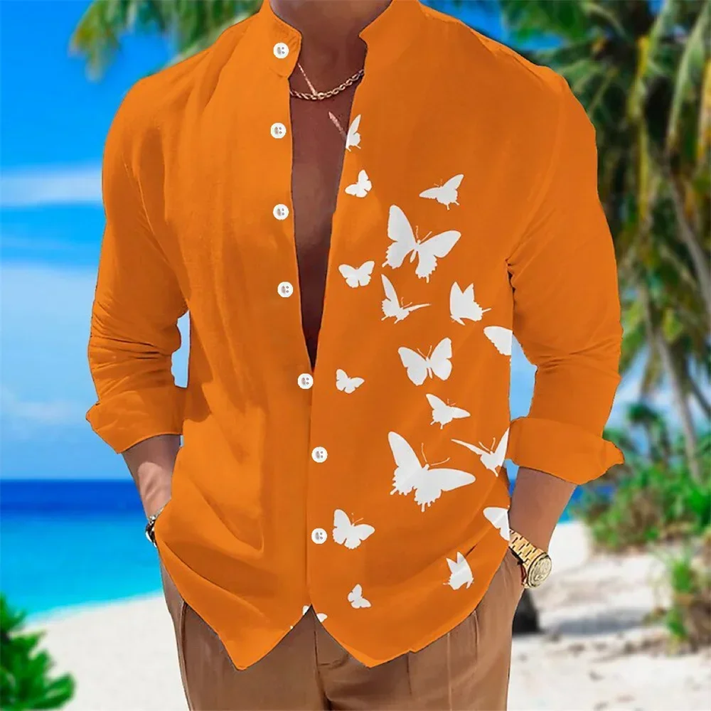 Fashionable-men-s-butterfly-3D-printed-solid-color-top-Hawaii-leisure ...