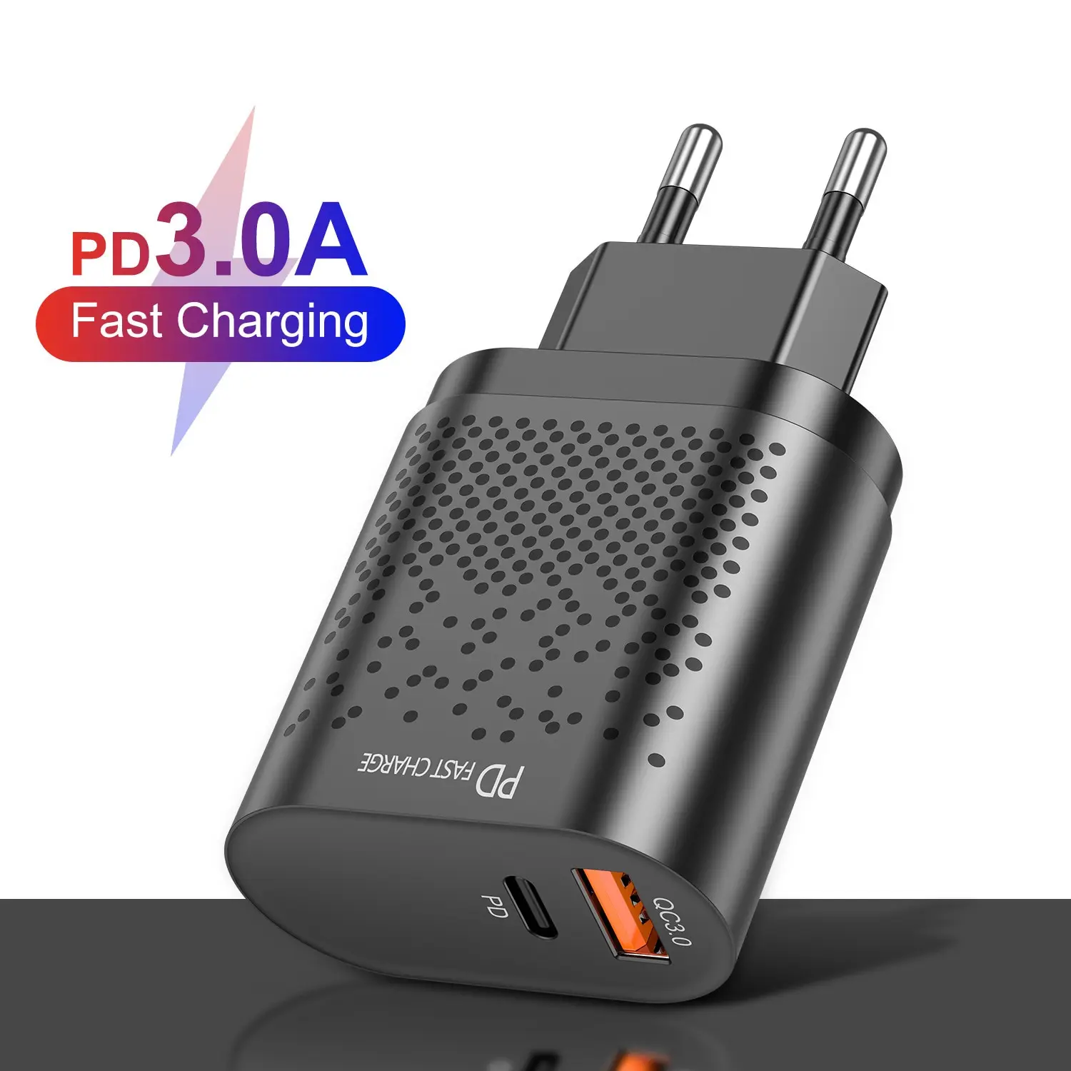 Qc3.0 carga rápida pd carregador 18w para apple android USB A + tipo c porto duplo eua padrão de ...