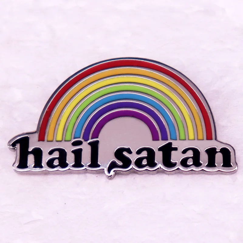 Hail Satan Rainbow Enamel Pin Funny Saying Sarcastic Brooch Metal Badge ...