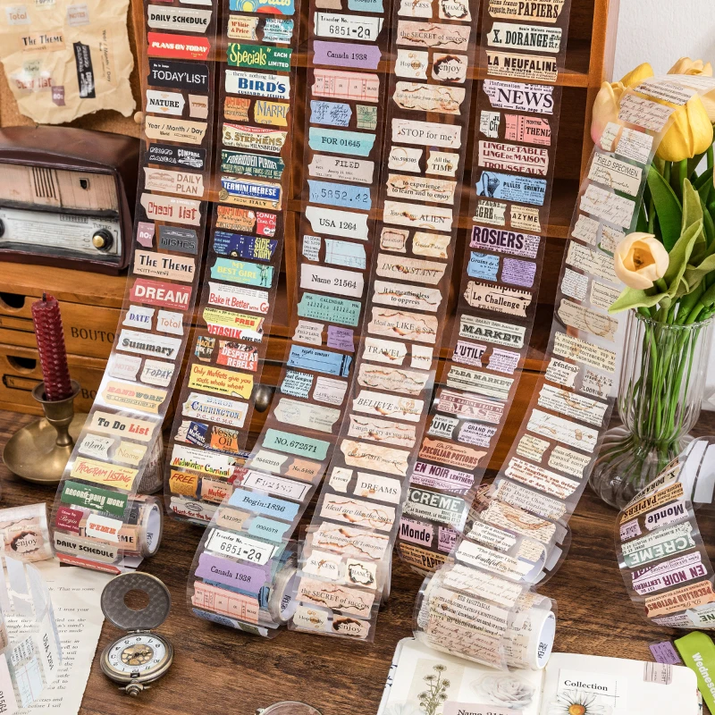 Vintage Long Ticket Letter Label Material Stickers Pack DIY Diary Junk ...