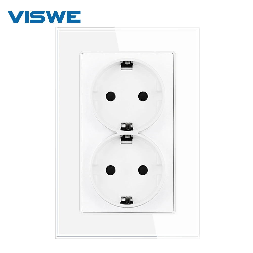 Wall Double Sockets Upright Crystal Glass Panel EU Germany AC Power Po ...