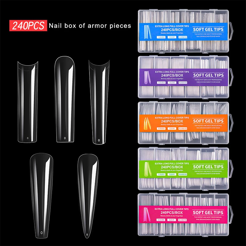 240pcs C Curve False Nail Tips Xxl Extra Long Square Fake Acrylic Nails ...