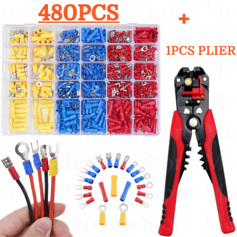 480PCS-Insulated-Spade-Crimp-Cable-Wire-Connector-Electrical-Ring-Fork ...