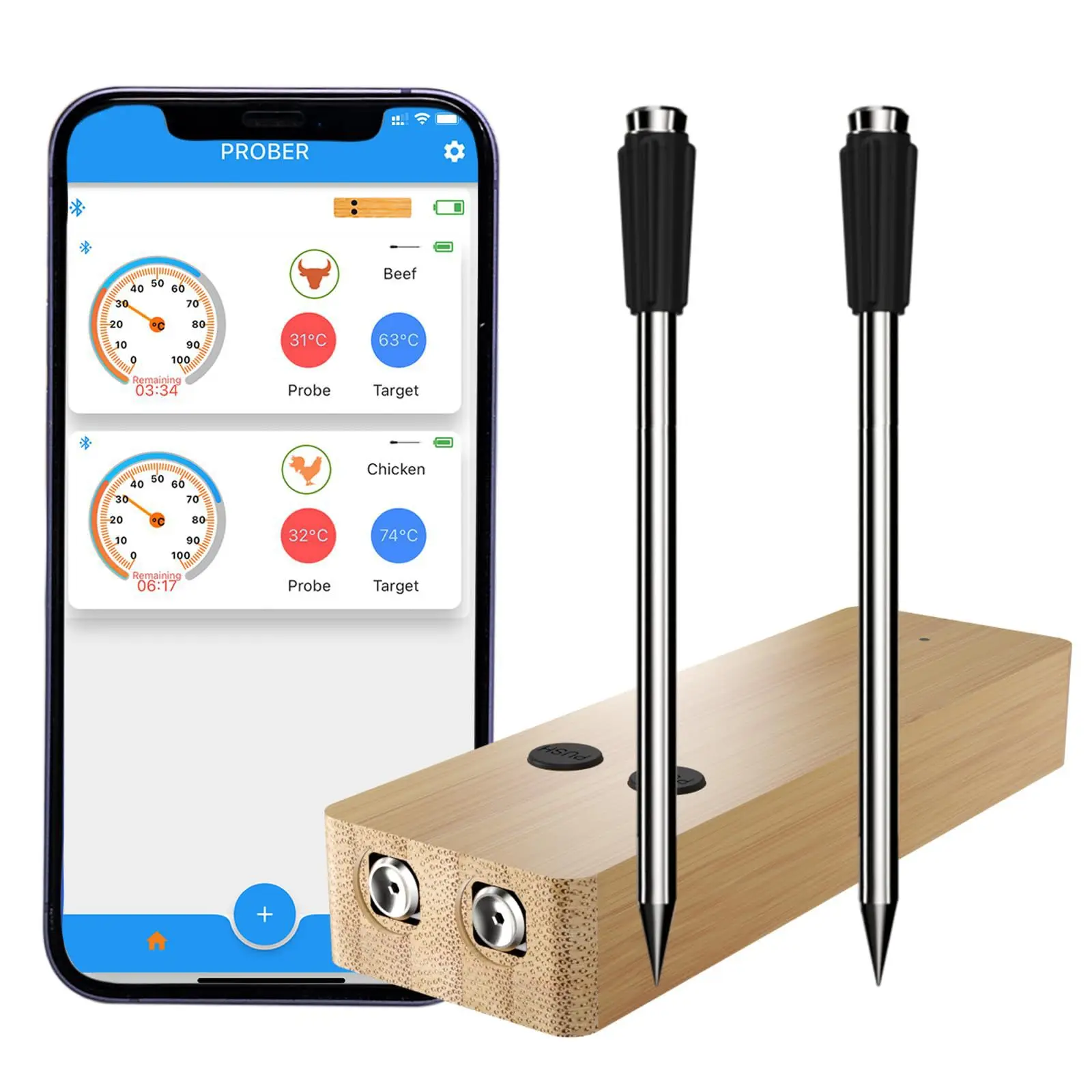 Wireless-Meat-Thermometer-Waterproof-Probe-Bluetooth-Food-Thermometer ...