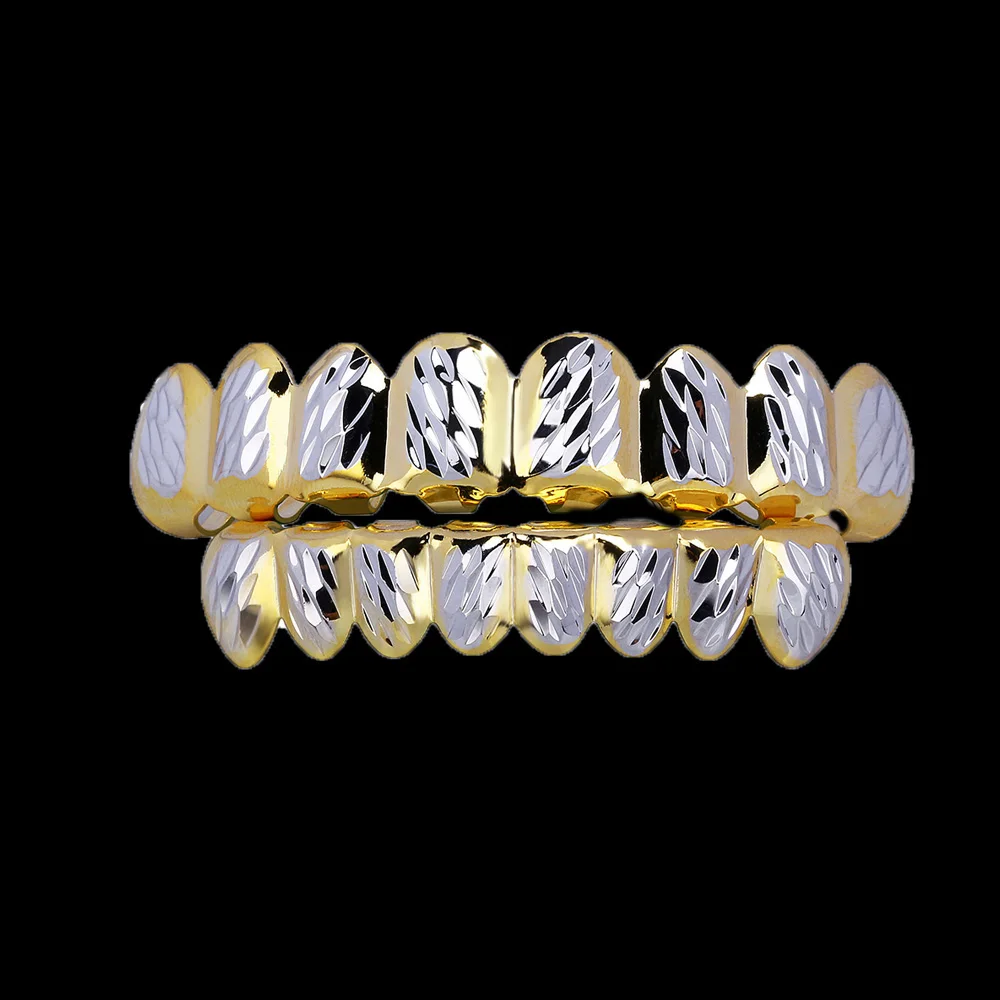 RACHELZ-Hip-Hop-8-8-Gold-Plated-Teeth-Grillz-Fashion-Pattern-Tooth-Caps ...
