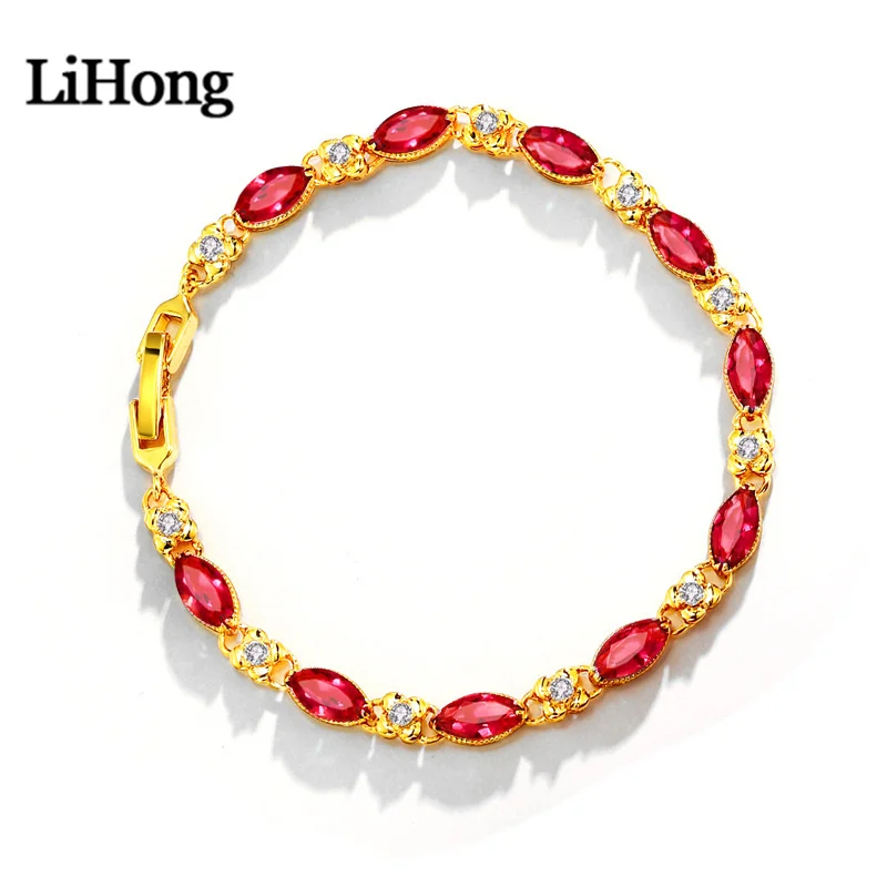 Gold-Plated-24k-Bracelet-Ruby-Bracelet-for-Women-Wedding-Christmas ...