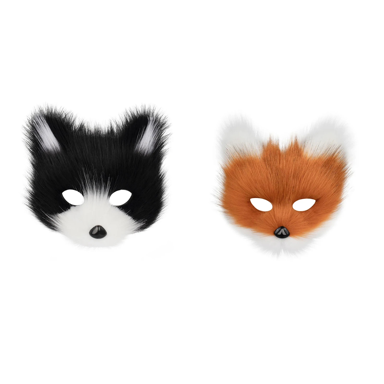 Faux-Fur-Fox-Mask-Furry-Half-Face-Animal-Cat-Mask-Halloween-Cosplay ...