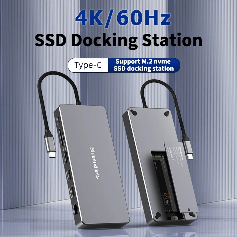 Usb c nvme 허브 hdmi 4k 60hz ssd 도킹 스테이션 hd 유형 c dp 도킹 스테이션 노트북 액세서리 ...