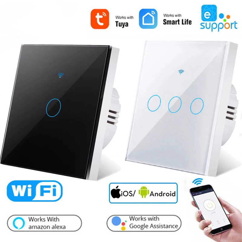 Tuya WiFi interruptores de luz inteligentes Panel de vidrio interruptor ...