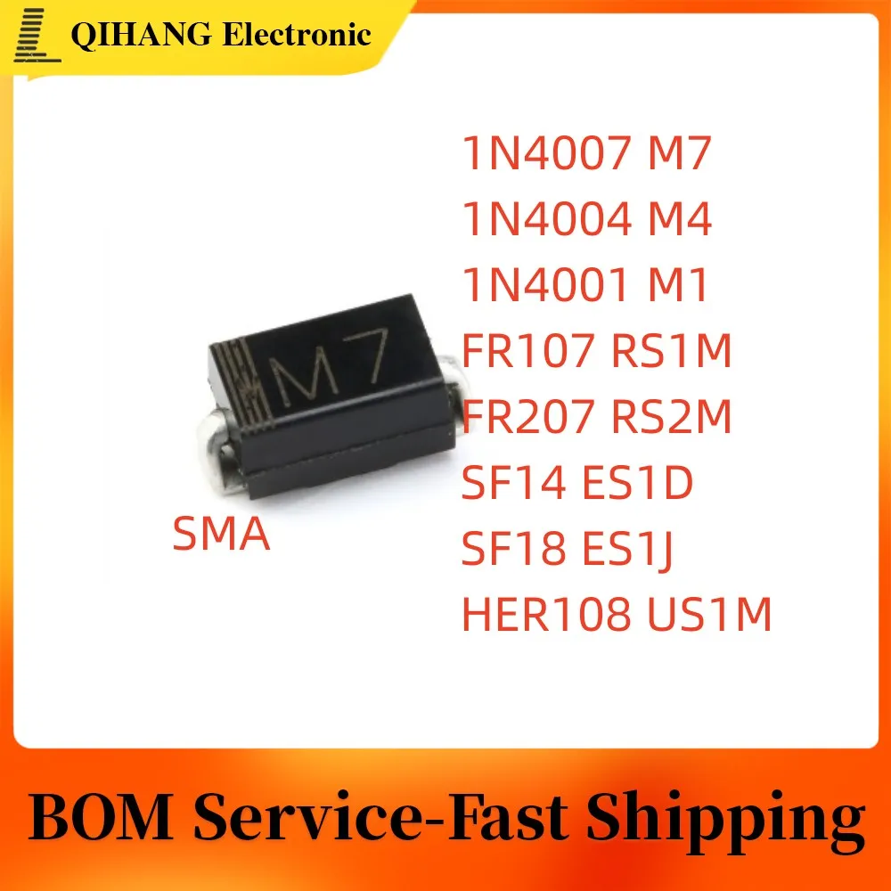 100PCS-1N4007-M7-1N4004-M4-1N4001-M1-FR107-RS1M-FR207-RS2M-SF14-ES1D ...