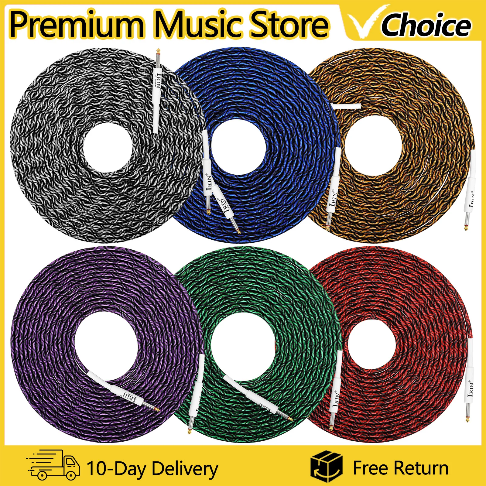 IRIN 3M/6M/10M Guitar Cable Audio Cable 6.5mm Plug Noise Reduction Line ...