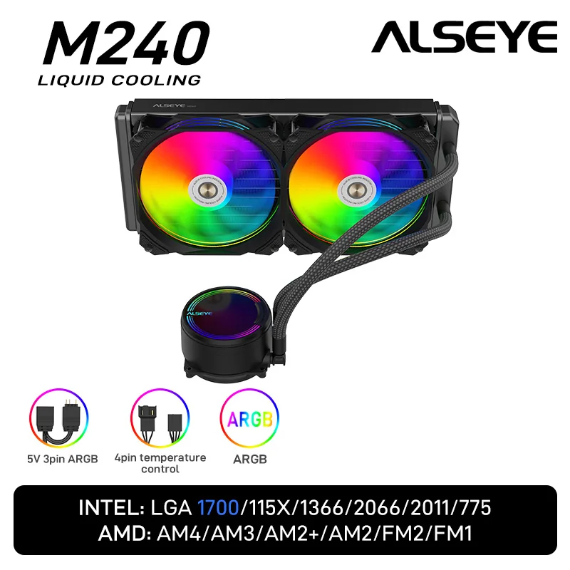 ALSEYE-M240-Water-Cooler-240mm-5V-3Pin-PWM-Fan-ARGB-Cpu-Cooler-for-PC ...
