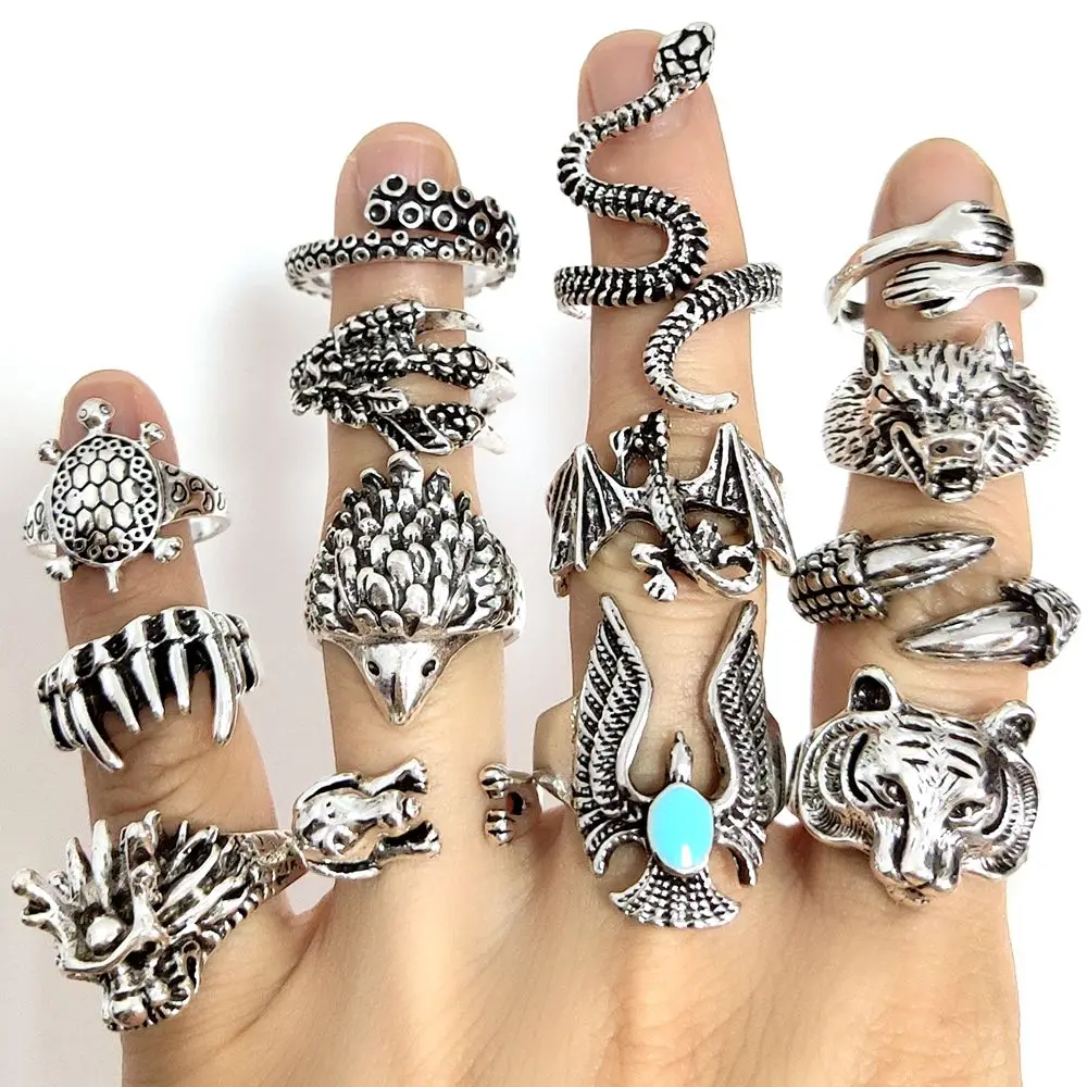 Wholesale TOP 50 Different Styles MIX Punk Cute Animal Claw Metal Rings ...