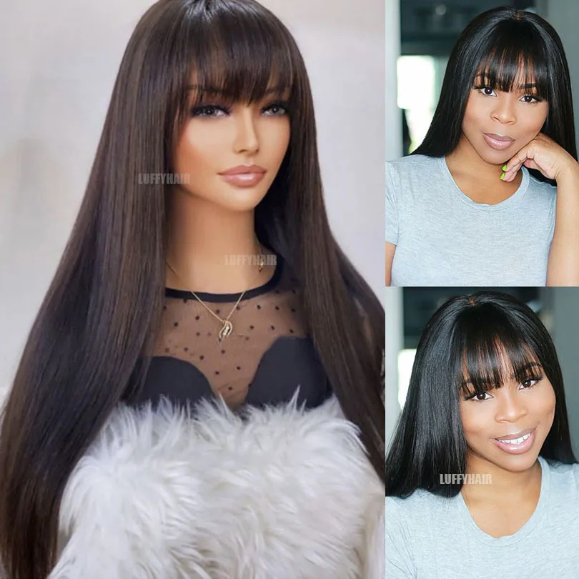 Straight-Human-Hair-Full-Lace-Wig-With-Bangs-Glueless-Brazilian ...