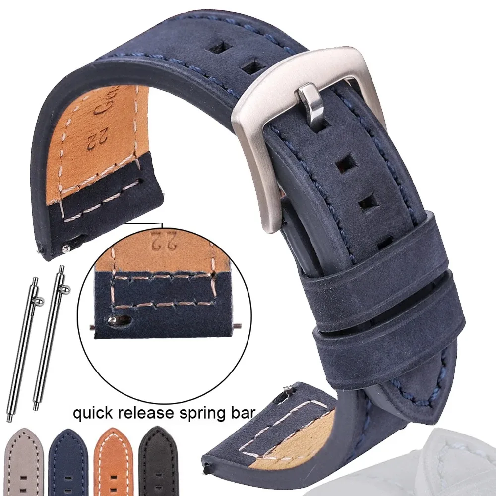 Genuine-Leather-Watchband-Bracelet-Black-Blue-Gray-Brown-Cowhide-Watch ...