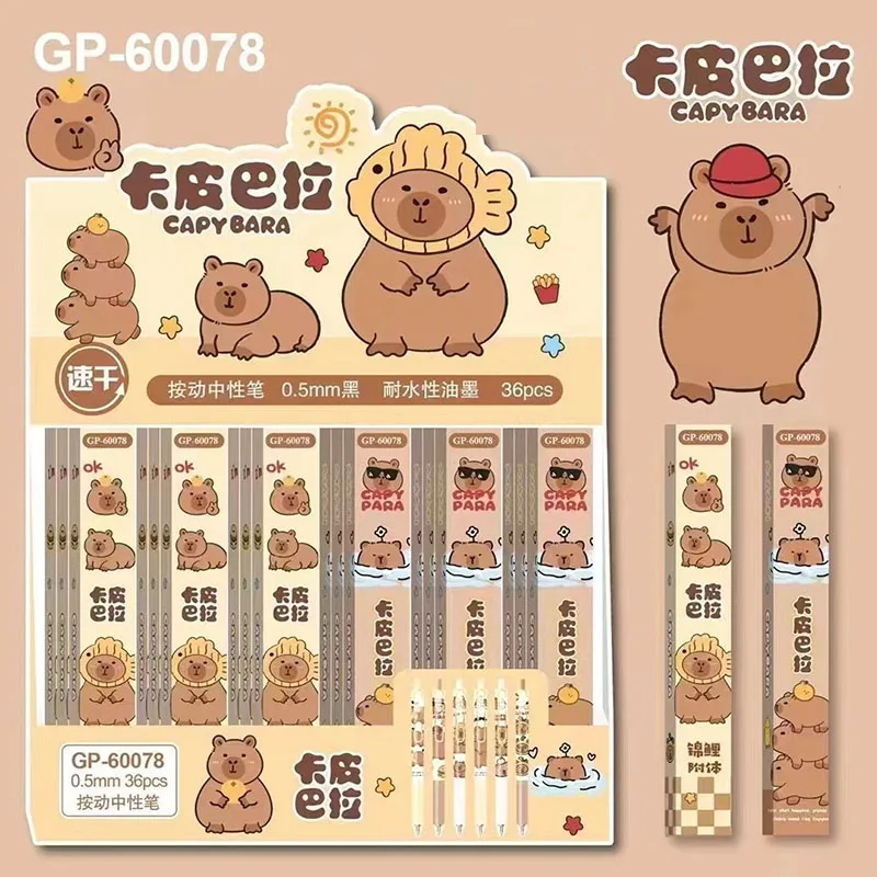 36-pcs-lot-Kawaii-Capybara-Press-Gel-Pen-Cute-0-5mm-Black-Ink-Neutral ...