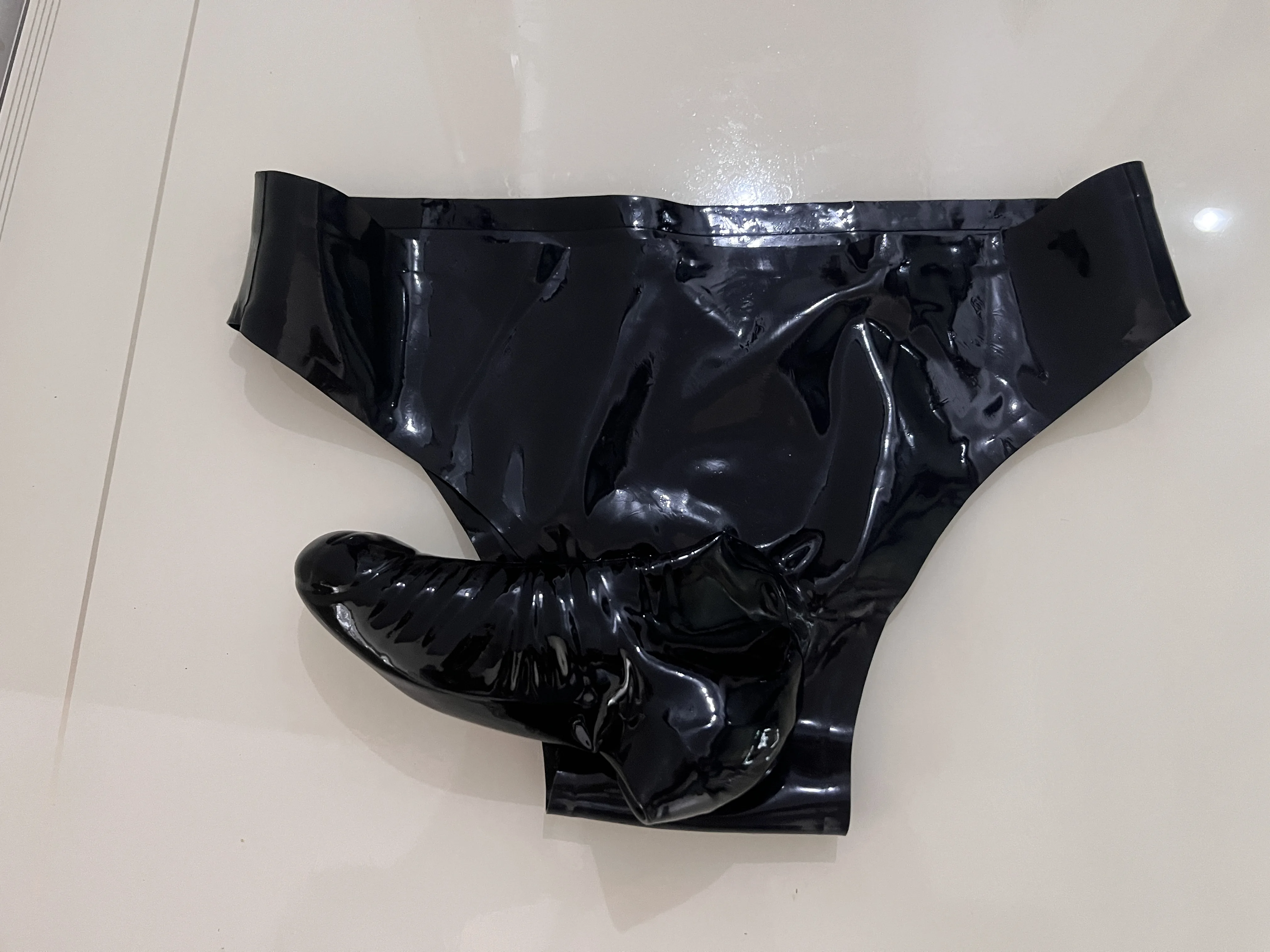 Sexy Lingerie Black Men Latex Briefs Thong Fetish Rubber Underwear with ...