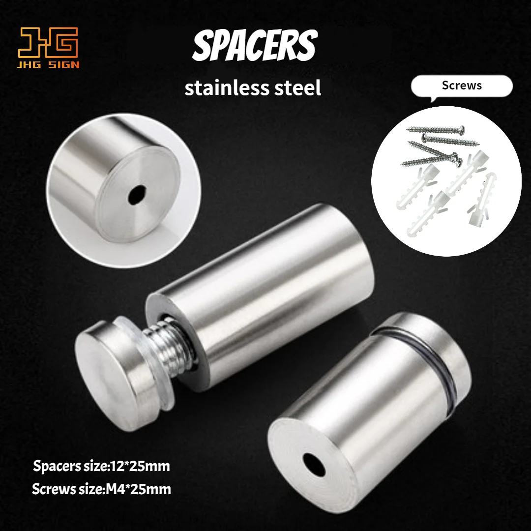 12 Sets Wall Mounting Spacers Screw Set Stainless Steel M4*25mm Silver ...