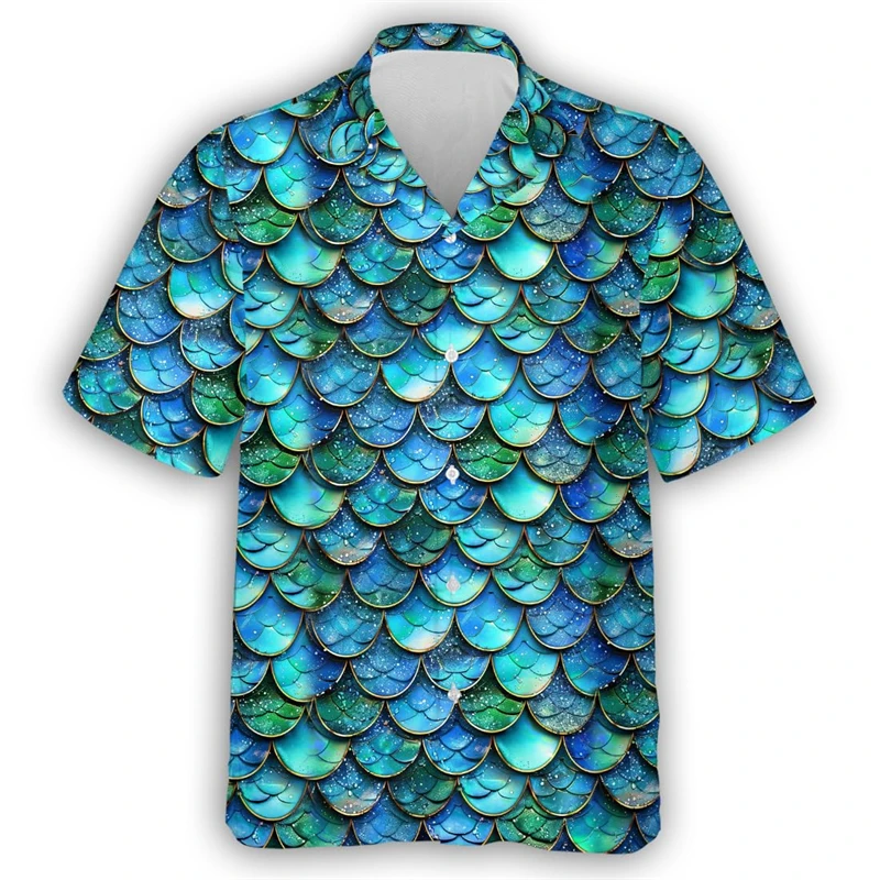 Fashion Fish Scales Sequins Graphic Hawaiian Vacation Beach Shirts Hip ...