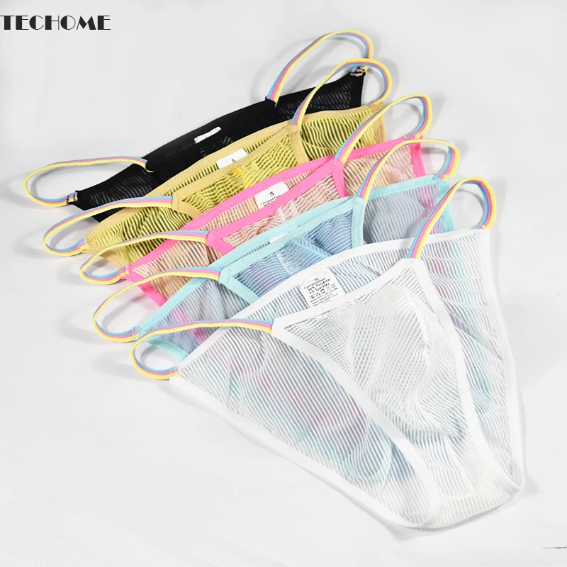 Mens Perspective Briefs Stripe Sexy Thong Men's Underwear Low Waist ...