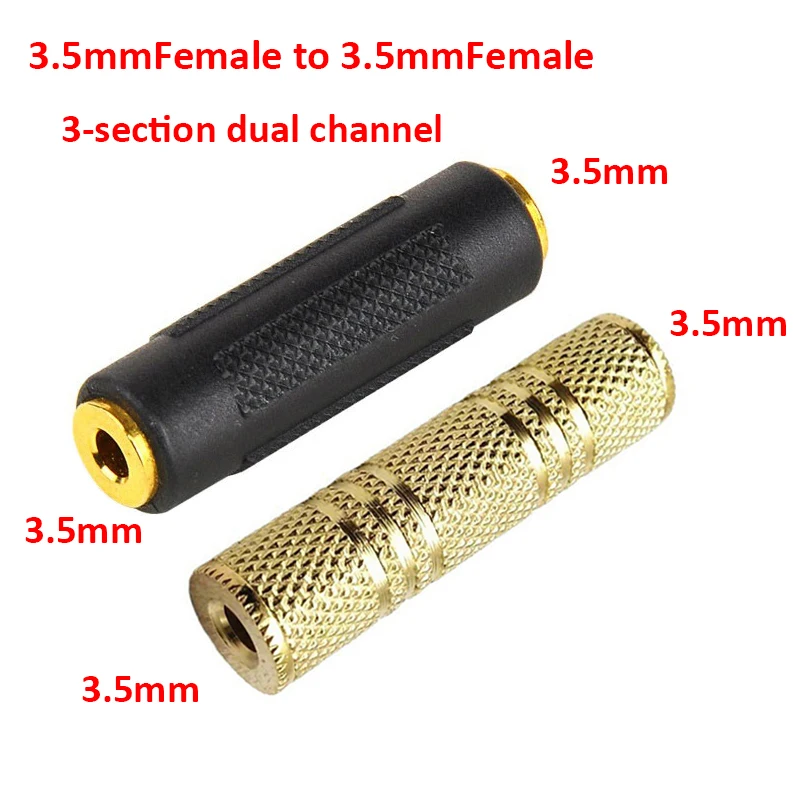 Black-Gold-Audio-Adapter-3-5mm-Female-To-3-5-mm-Female-Stereo-Jack ...
