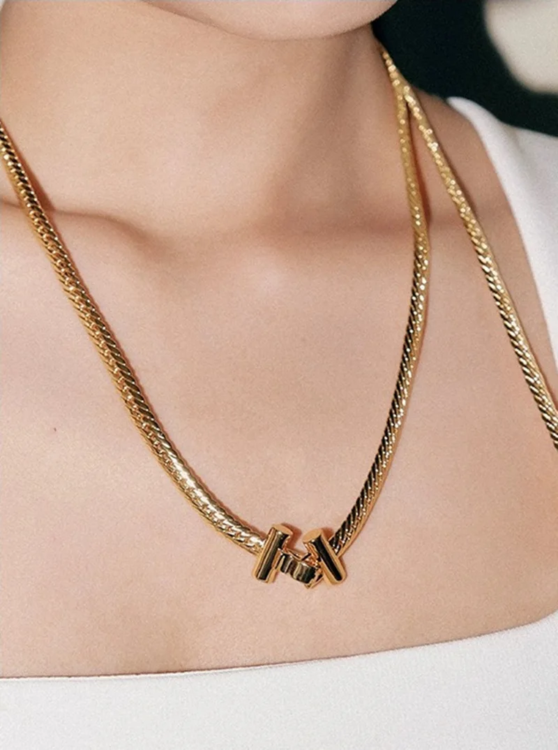 Brass-Snake-Chain-Locked-Necklace-Women-Jewelry-Punk-Party-T-Show-Gown ...