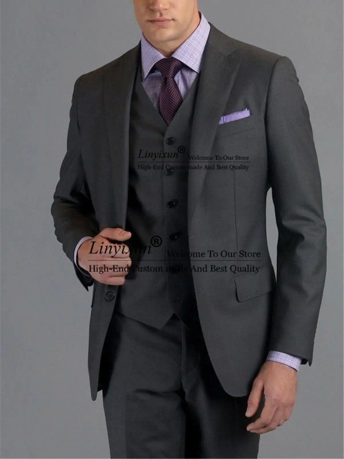 Formal-Dark-Grey-Men-Suits-Notched-Lapel-Business-Office-Male-Blazer ...