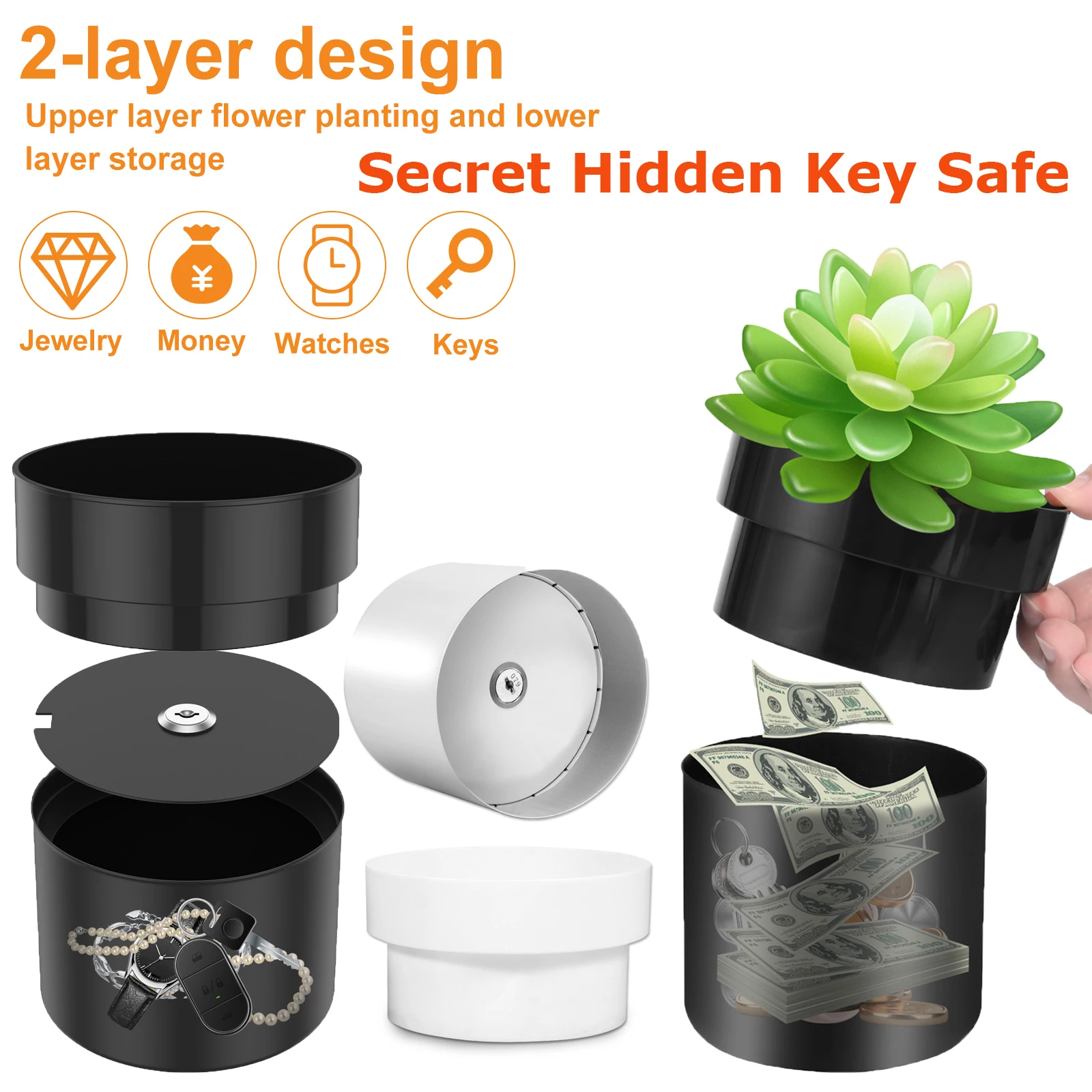2 Layer Flower Pot Diversion Safe Metal Decor Flower Pot Secret ...