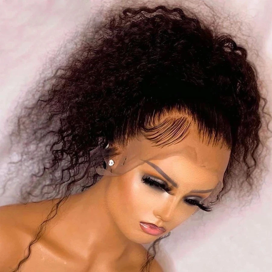 Kinky-Curly-Transparent-Pre-Plucked-Lace-Front-Wig-High-Ponytail ...
